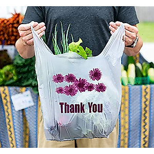 ROYALHOUSE Purple Flower Thank You Plastic t-Shirt Bags - 308 pcs/roll