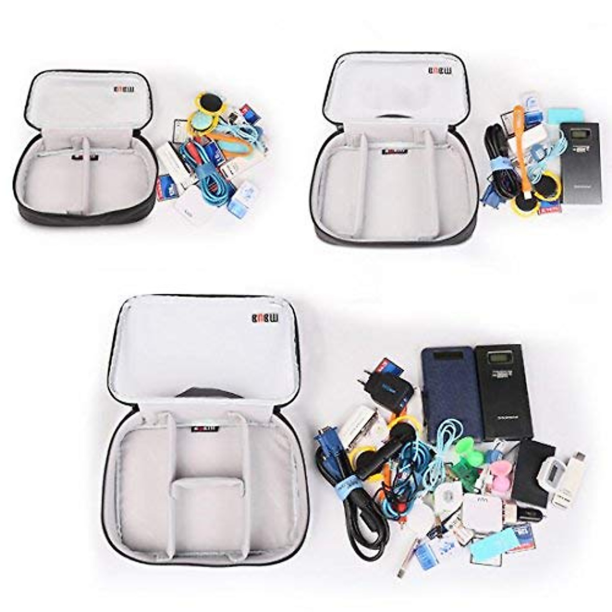 BUBM 3pcs Multi-Functional (S/M/L in One) Electronic Organizer Travel Gadgets Bag for Cables, External Flash Drive, Mouse, Memory Card, Power Bank - Clear