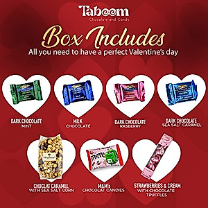 Mother's Day Candy Chocolate Gift Box – Deluxe Edition Valentines Chocolate with Harry David Popcorn, Ghirardelli Lindt Strawberry Cream Truffles, M and M White Chocolate Strawberry Shake Heart Box