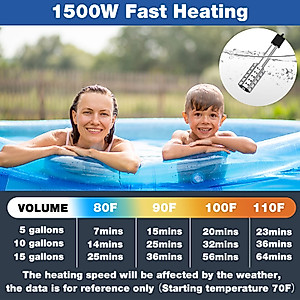 BIRD WISH Portable Pool Heater, 1500W Portable Thermostat and Auto Shutoff with Small Pool Heater for Inflatable Pool and Portable Pool in Yard, Home