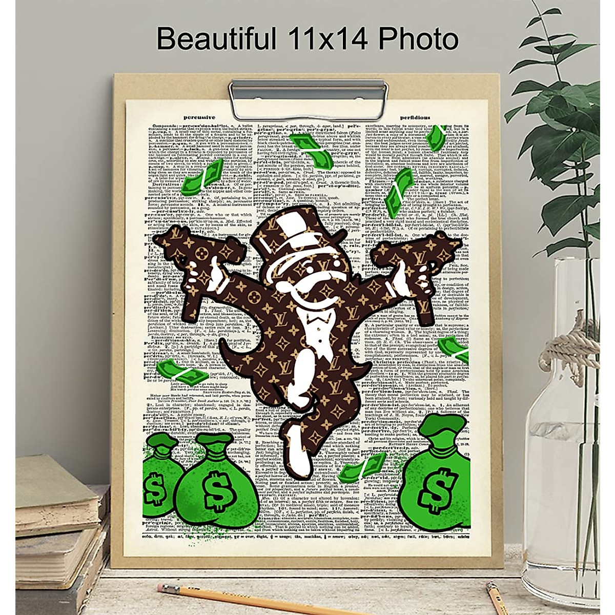 LARGE 11X14 - Designer LV Monopoly Man Poster - Glam Fashion Design - Urban Street Art - Graffiti Wall Art Print - Room Decoration for Dorm, Office, Teens Bedroom – Cool Gift – High Fashion Home Decor