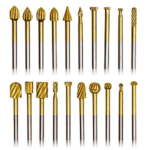20pcs Rotary Bits Burr Set with 1/8 inch Shank for DIY Woodworking, Carving, Engraving, Drilling.