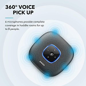 Anker PowerConf+ Bluetooth Speakerphone for Conference Calls, Bluetooth Dongle, 6 Mics, Enhanced Voice Pickup, 24H Call Time, Bluetooth 5, USB C, for Home Office, Compatible with Leading Platforms