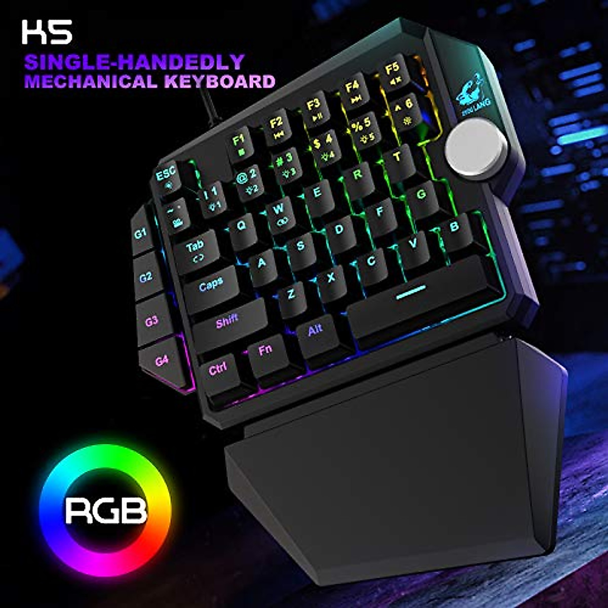 FELICON RGB Gaming Half Keyboard with Detachable Wrist Rest, 39 Programmable Keys Multimedia Knob Professional Rainbow Backlight Mechanical Gaming Keypad Compatible with PC/Xbox/PS4