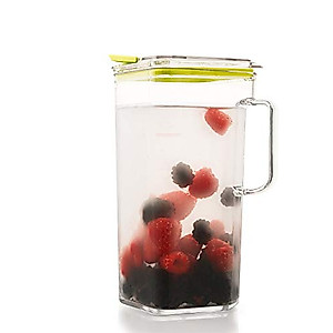 Komax Tritan Plastic Pitcher With Lid | 60-oz (1.8-quart) Water Pitcher With Green Lid | Compact Water, Tea, Lemonade, Milk, Sangria Pitcher | Square BPA-Free Water Pitcher