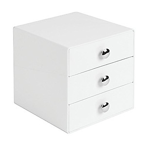 iDesign 3-Drawer Plastic Vanity Organizer, Compact Storage Organization Drawers Set for Cosmetics, Dental Supplies, Hair Care, Bathroom, Dorm, Desk, Countertop, Office, 6.5" x 6.5" x 6.5", White