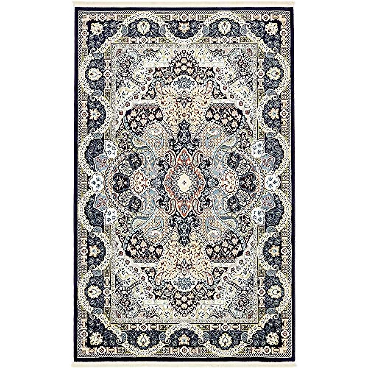 Unique Loom Narenj Collection Classic Traditional Medallion Textured Design Area Rug, 5 x 8 ft, Navy Blue/Tan
