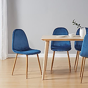 CangLong Dining Kitchen Velvet Cushion Seat, Upholstered Back and Metal Legs, Modern Mid Century Living Room Side Chairs, Set of 4, Blue