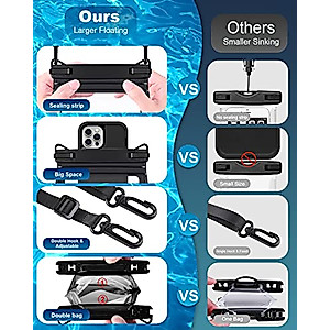 Large Waterproof Phone Pouch Floating, Waterproof Phone Case for iPhone 15 14 Pro Max 13 Plus 12 11 X XS XR Samsung S23 S22 up to 8.5'', Water Proof Phone Dry Bag for Swimming Kayaking Black