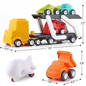 iPlay, iLearn Toddler Car Toys for 2-3 Year Old, Transport Carrier Trucks W/ 5 Small Vehicles, Kids Push Go Trailer Truck, Christmas Stocking Stuffers Birthday Gifts for 18 Months Boys Girls Children