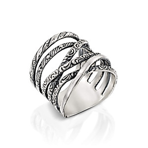 Paz Creations 925 Sterling Silver Highway Ring For Women, Everyday Wear Accessory, Wrapped Spiral Design, Bold Statement Jewelry, Gifts For Her, Size 10