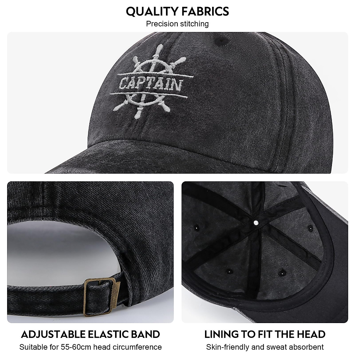 Captain Hat, Boat Captain Hat, Captain Hats for Men Women, for Boat Owners, Boating Gifts for Husband Dad Son Grandson, Boat Accessories Fun, Boaters Gift Ideas,Navy Baseball Cap Grey