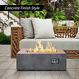 Kante 42 Inches Outdoor Propane Fire Pit Table, Rectangular Concrete Smokeless Gas Fire Pit Table for Patio Garden, 50,000 BTU Stainless Steel Burner, Waterproof Cover, Natural Concrete (A-R01-81921)