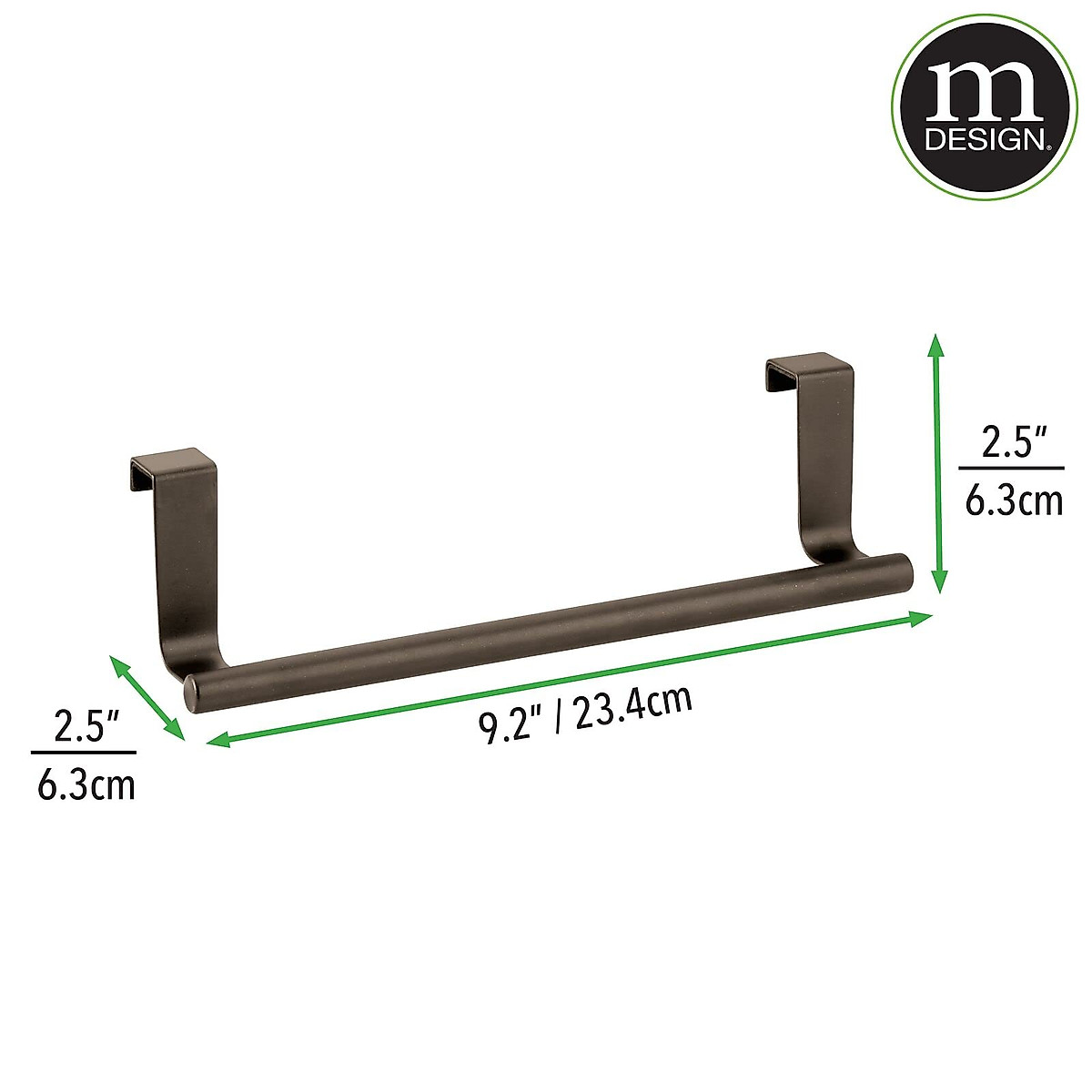mDesign Metal Over Kitchen Cabinet Door Towel Bar Holder for Hand, Dish, and Tea Towel Rack - Over the Door Towel Bar- Hang Inside or Outside Doors - Kitchen Organizer, Omni Collection, 2 Pack, Bronze