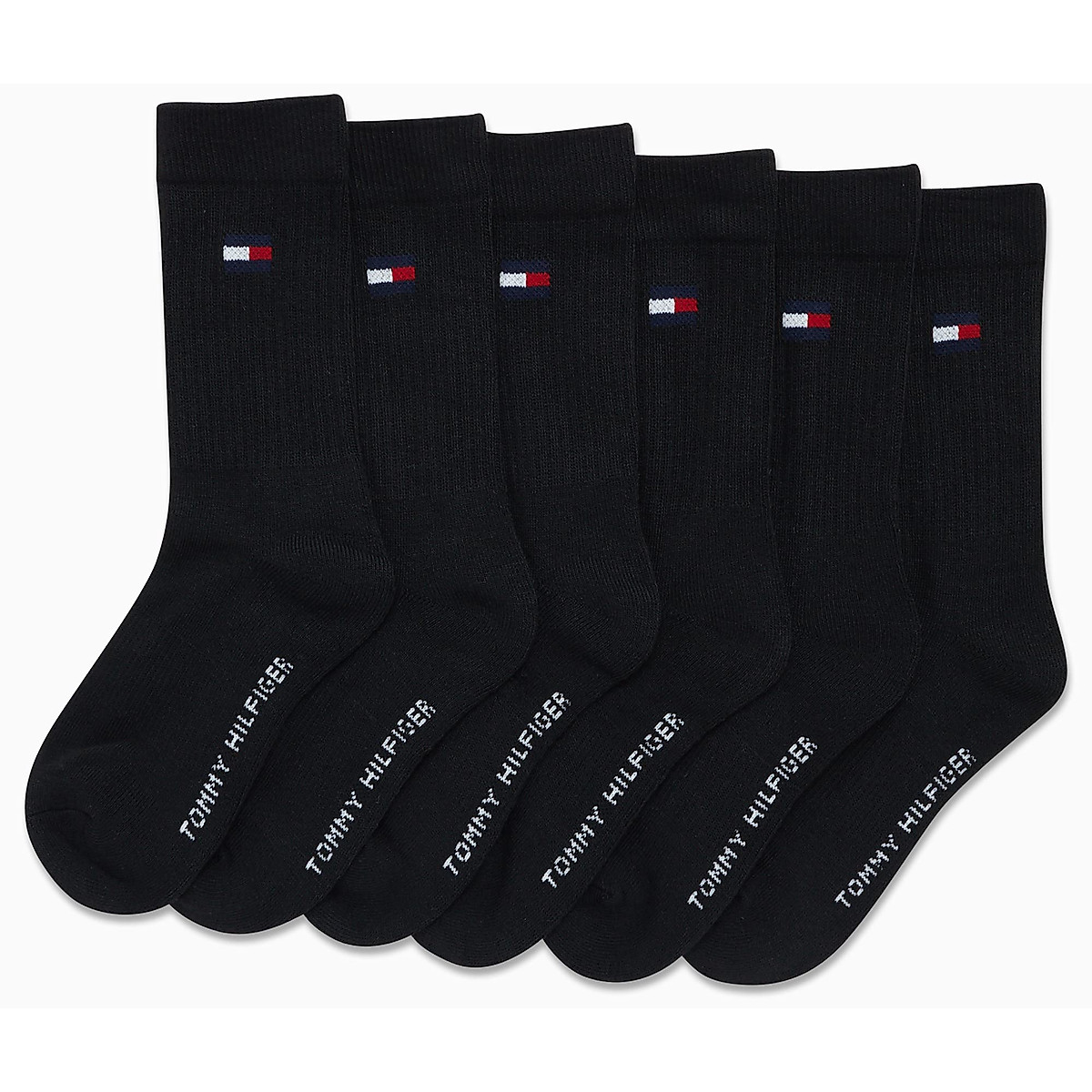 Tommy Hilfiger Unisex Kids' Athletic Socks - Cushioned Crew Socks (6 Pack), Size Medium, Black