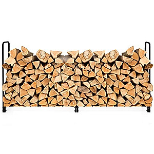 Goplus 8ft Firewood Log Rack, Outdoor Heavy-Duty Firewood Storage Holder w/Sturdy Steel Tubular Frame, Easy Assembly Rustproof Fireplace Wood Stacker for Fireplace, Patio, Deck, Fire Pit, 8ft Black