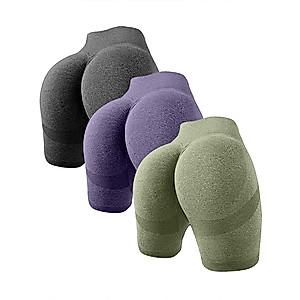 OQQ Women's 3 Piece Butt Lifting Yoga Workout High Waist Tummy Control Ruched Booty Pants Shorts, Grey,purple,avocadogreen, Large