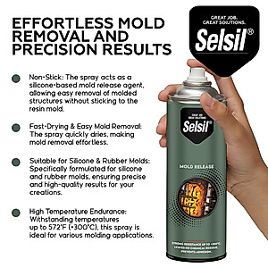 SELSIL Silicone Mold Release Aerosol Spray (13.5 fl oz) Professional Resin Mold Releaser, Non-Stick, Fast-Drying & Easy Mold Removal, (Pack of 1)