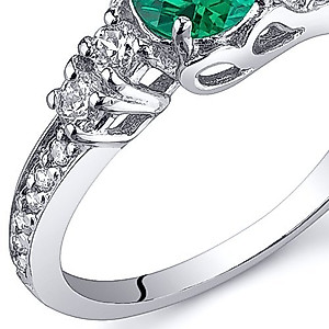 PEORA Simulated Emerald Solstice Ring for Women 925 Sterling Silver, 5mm Round Shape, Comfort Fit, Size 7