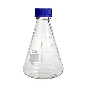 3 Pack Moonetto 1000ml Narrow Mouth Graduated Lab Erlenmeyer Glass Flask with Blue Screw Cap