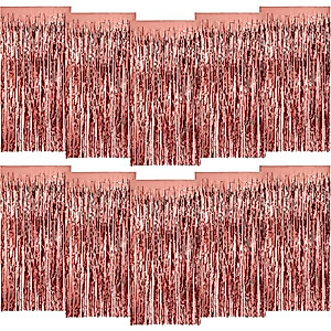 10 Pcs Rose Gold Fringe Curtain 3.2 x 8 Feet Rose Gold Party Streamers Rose Gold Birthday Backdrop Party Curtain Decorations Metallic Backdrop Curtains for Wedding Engagement Bachelorette Party