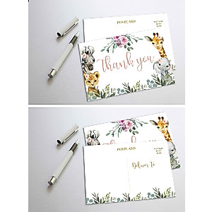 Yuansail Safari Baby Shower Thank You Postcards, Jungle Animal Floral Appreciation Post Cards, 25 cards – (bb002-ganxie)