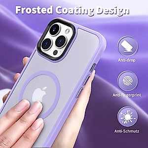 CACOE Magnetic Case for iPhone 14 Pro Max 6.7 inch-Compatible with MagSafe & Magnetic Car Phone Mount,Anti-Fingerprint TPU Thin Phone Cases Cover Protective Shockproof (Light Purple)
