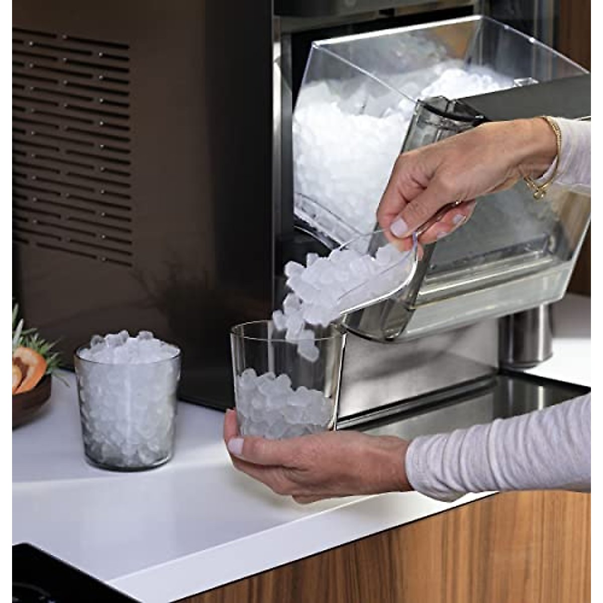 GE Profile Opal 2.0 | Countertop Nugget Ice Maker with Side Tank | Ice Machine with WiFi Connectivity | Smart Home Kitchen Essentials | Black Stainless