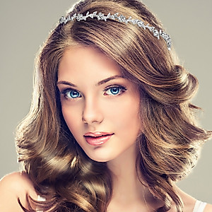 Tatuo 6 Pieces Bride Bridesmaids Crystal Flower and Leaves Crown Headband and Women's Girl's Faux Pearl Rhinestones Headdress for Wedding Party (Style 1)