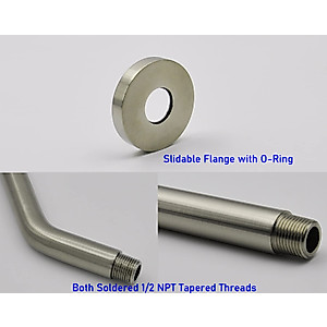 Aquaiaw Only Produce and Sell Solid Brass Shower Arms. Aquaiaw Shower Arm and O-Ring Flange, 6 inch, Solid Brass, Round, Both 1/2 NPT Tapered Threads, PVD Brushed Nickel Wall Mount Shower Head Arm
