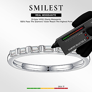 SMILEST 2MM Moissanite Stacking Rings for Women, D Color VVS1 Clarity Baguette Lab Created Diamond Rings 18K White Gold Plated Solid 925 Sterling Silver Rectangle Moissanite Wedding Band for Women