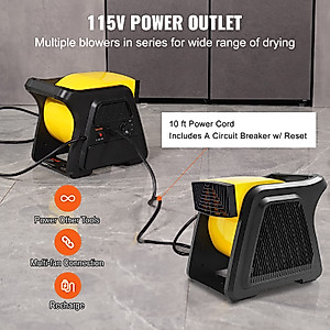 VEVOR Pivoting Utility Fan, 600 CFM High Velocity Floor Blower for Drying, Cooling, Ventilating, Exhausting, 300° Blowing Angle Air Mover, Portable Carpet Dryer Fan for Home, Work Shop