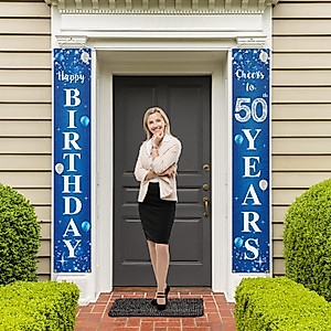 Happy 50th Birthday Yard Sign Door Banner - Cheers to 50 Years Birthday Party Decorations Supplies for Men Women - Blue