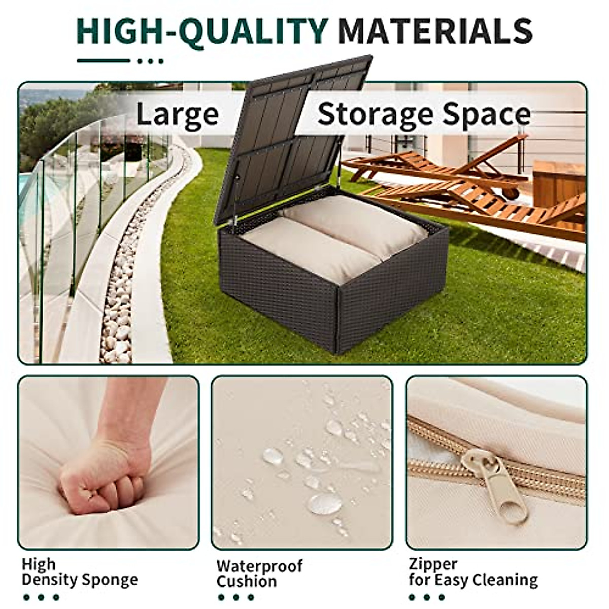 HOMREST 7 Piece Patio Furniture Sets, Outdoor Sectional Set with Adjustable Bracket, PE Rattan Patio Conversation Set, Sofa Set with Storage Coffee Table, for Garden, Lawn, Balcony