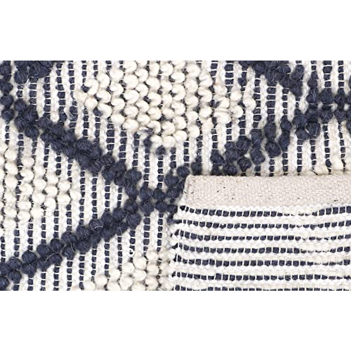 Home Talk Store Wool Area Rug | Handcrafted Traditional Rugs | Non-Skid Carpet | Modern Indoor Shag Rugs for Bedroom, Home Décor, Dining Room | Wool Mats | 2’x 3’ | White & Navy