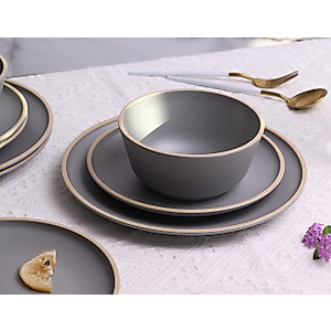 Gufaith Melamine Dinnerware Sets for 4, Plates and Bowls Sets 12 Piece, Melamine Plates, Plate Sets, Dish Set for 4, Unbreakable Dinnerware Set, BPA Free, Suitable Indoors and Outdoors (Light Grey)