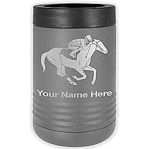 LaserGram Double Wall Insulated Beverage Can Holder, Horse Racing, Personalized Engraving Included (Standard Can, Gray)
