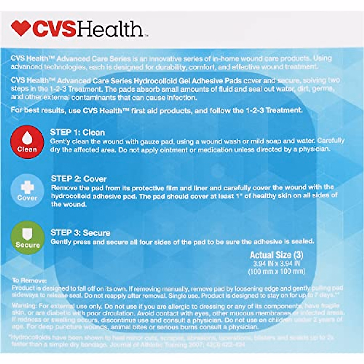 CVS Health Hydrocolloid Gel Adhesive Pads, 3 Pads, 3.94 in x 3.94 in