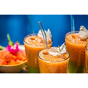 Hummingbird Glass Straws Clear Bent 9" x 9.5 mm Made With Pride In The USA - Perfect Reusable Straw For Smoothies, Tea, Juice, Water, Essential Oils - 4 Pack With Cleaning Brush