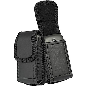Flip Phone Case, Nakedcellphone Black Vegan Leather Vertical Pouch [with Belt Loop, Metal Clip, Magnetic Closure] for Alcatel Go Flip V, MyFlip, TCL Flip Pro Classic, Cingular Flip 4, Nokia 2720 2760