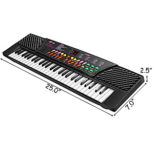 HOMGX Kids 54-Key Electronic Keyboard, Standard Accordion Keys Piano Keyboard, Portable Electronic Musical Instrument, Electronic Organ with Microphone & Charger, for Children and Beginners, Black