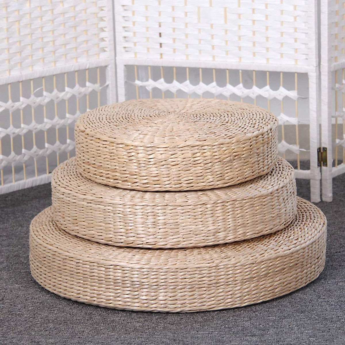 SUPVOX Japanese Style Handcrafted Knitted Straw Flat Seat Cushion,Round Padded Room Floor Straw Mat for Outdoor Seat