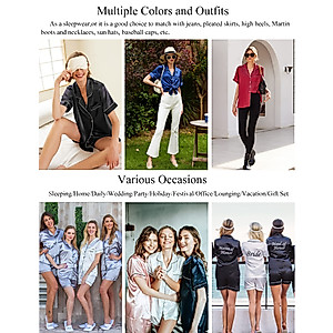 Ekouaer Satin Pajamas for Women Button Down Sleepwear Soft Silk Loungewear Short Sleeve Top and Shorts Pjs Red,Small