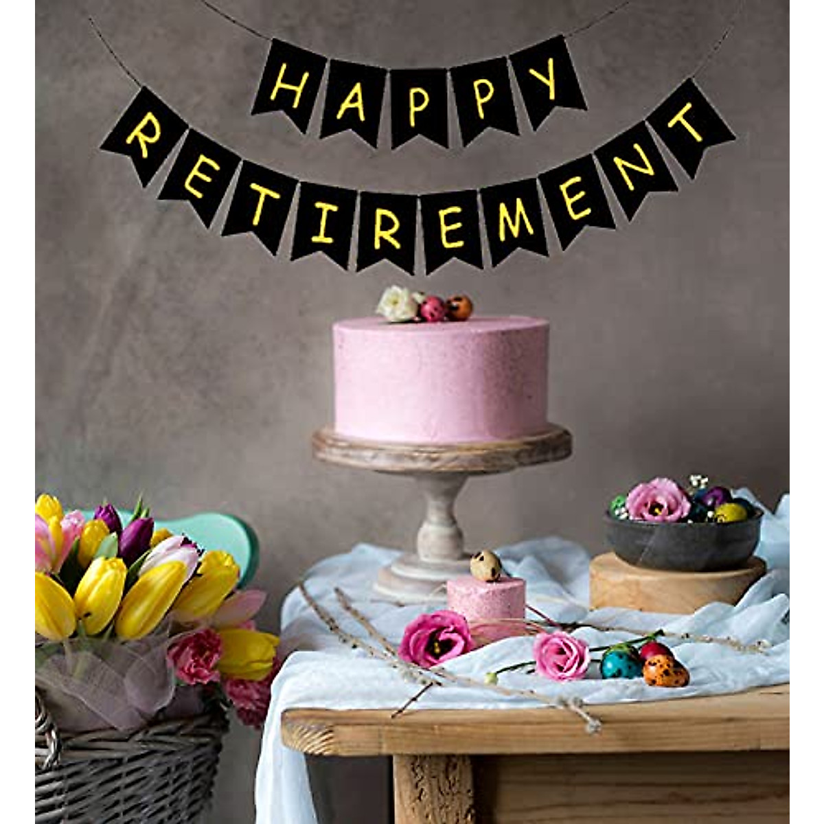 Retirement Party Decorations for Men Women Black Gold Happy Retirement Banner Hanging Swirls Kit for Retirement Party Decor Supplies