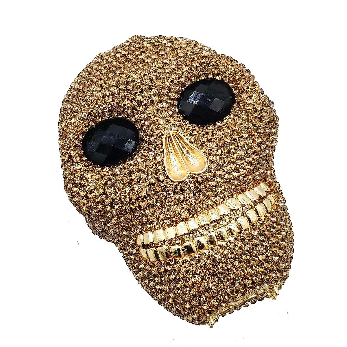 Boutique De FGG Golden Skull Crystal Clutch Purse Women Rhinestone Evening Handbags Party Prom Halloween Clutch Bag, Mini