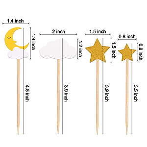 TAJIAA 36PCS Glitter Star Moon and Clouds Cupcake Toppers Picks for Birthday Party Baby Shower Wedding Christmas Valentine's Day Decorations