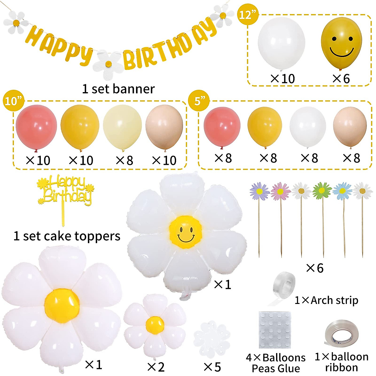 Daisy Party Decorations Set Boho Party Decorations with Happy Birthday Banner Boho Groovy Daisy Flower Balloon Garland Arch for Daisy Retro Hippie Boho Birthday Party Decorations,Groovy Party Supplies