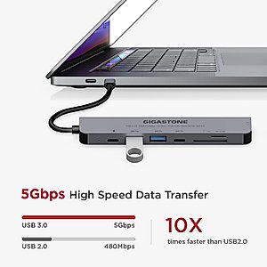 【USB C Hub】 Gigastone Multiport Adapter 7-in-1 USB C Docking Station with 4K HDMI, 100W Power Delivery, USB-C& 2 USB 3.0, SD & MicroSD Reader, for MacBook Air/Pro, Chromebook, Zenbook, Surface