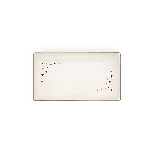 Le Creuset L'Amour Stoneware Rectangular Hostess Tray, 11.25" x 6.25", White with Heart Applique