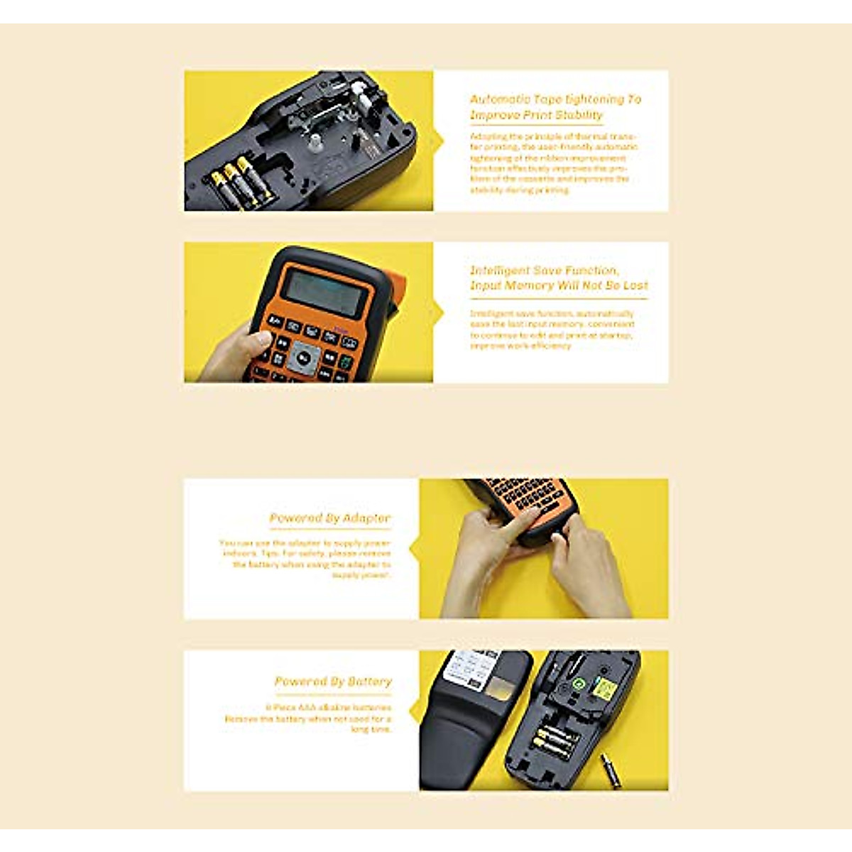 UBICON Portable Handheld Multi-Function Tape Label Maker Machine, Orange